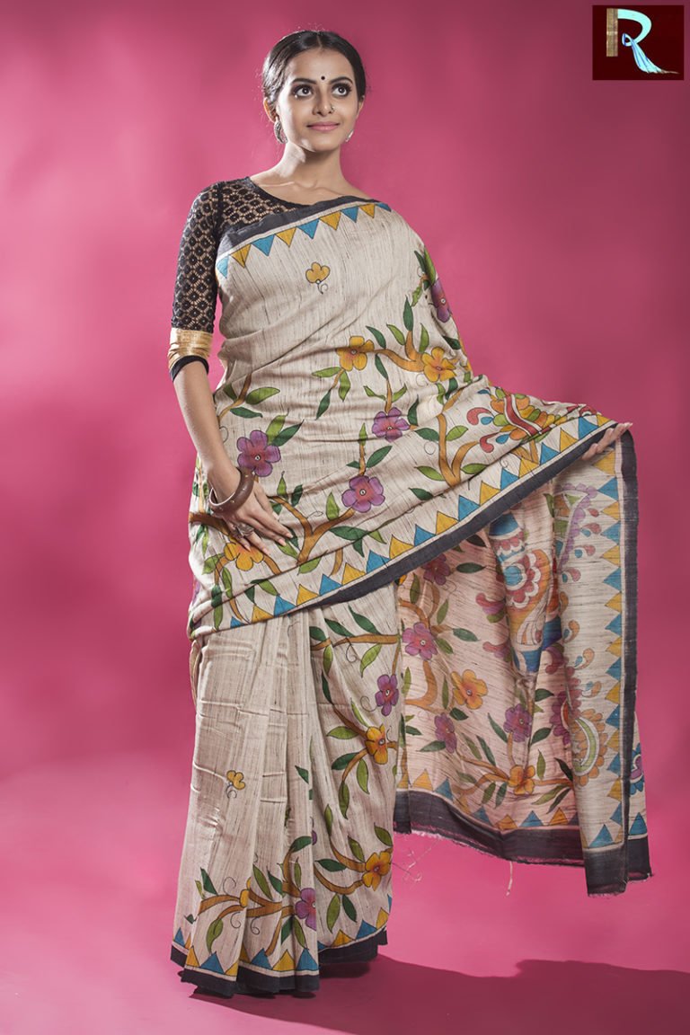 Hand painted Pure Ghicha SIlk Saree - Rapurnas
