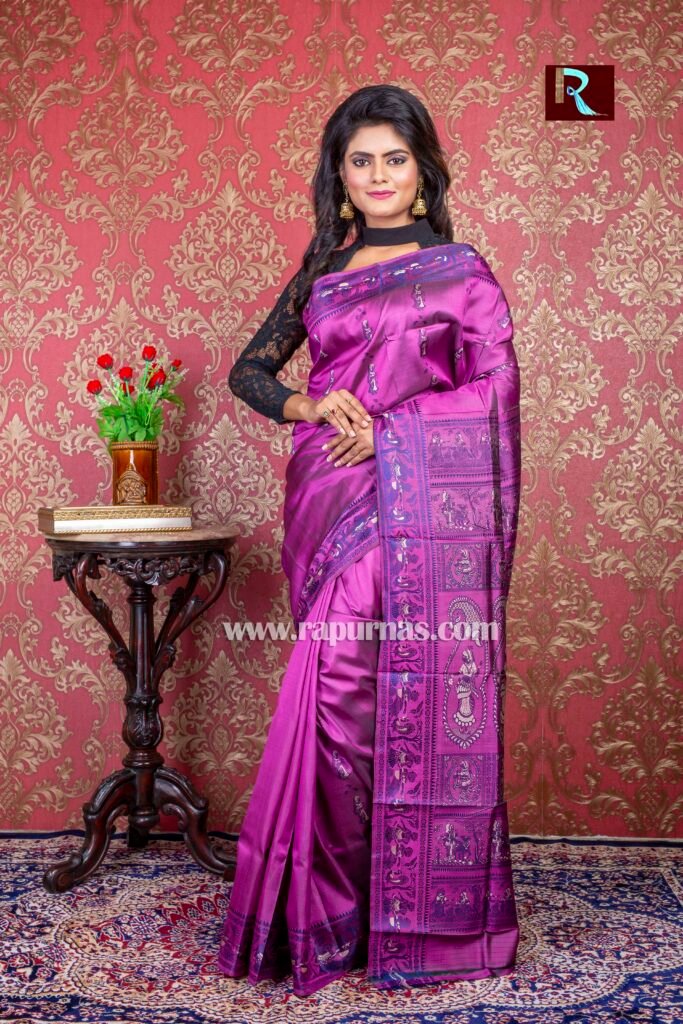 Baluchari Silk Saree of deep purple color - Rapurnas